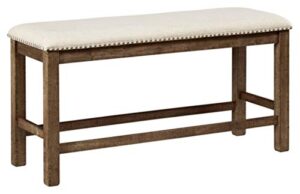 signature design by ashley morriville counter height upholstered dining room bench, brown