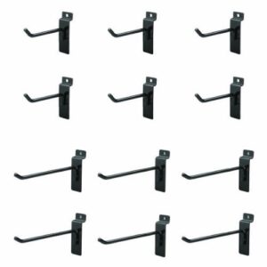 dazzling displays box of 12 (six 4-inch and six 6-inch) black metal slatwall hooks