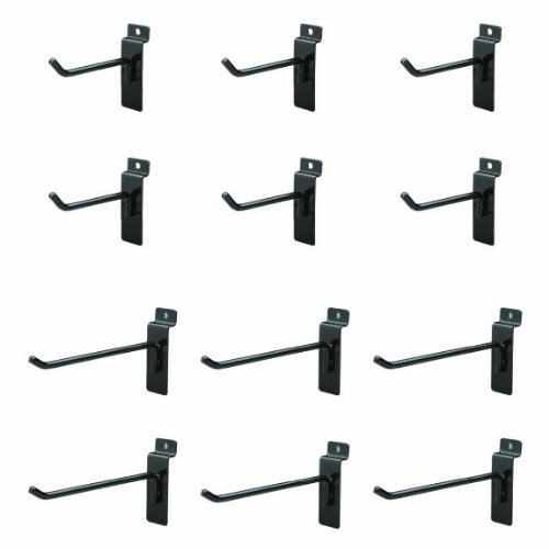 Dazzling Displays Box of 12 (Six 4-Inch and Six 6-Inch) Black Metal Slatwall Hooks