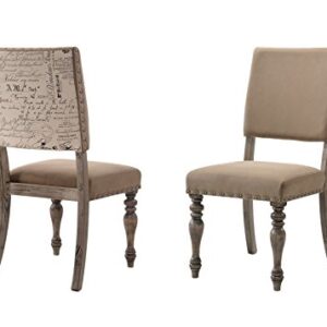 Roundhill Furniture Birmingham Script Printed Driftwood Finish Dining Chair with Nail head, Set of 2,