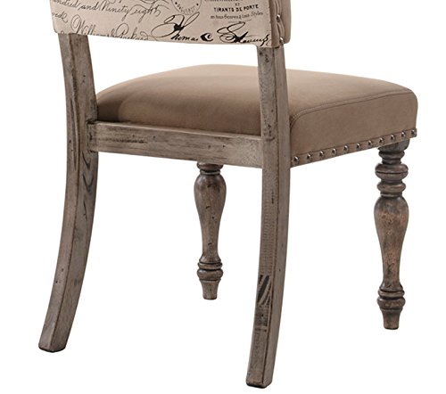 Roundhill Furniture Birmingham Script Printed Driftwood Finish Dining Chair with Nail head, Set of 2,