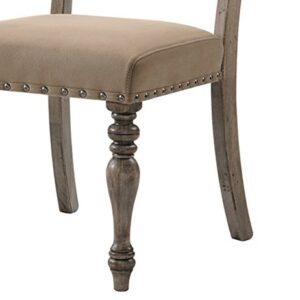 Roundhill Furniture Birmingham Script Printed Driftwood Finish Dining Chair with Nail head, Set of 2,