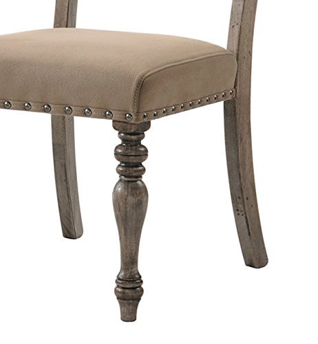 Roundhill Furniture Birmingham Script Printed Driftwood Finish Dining Chair with Nail head, Set of 2,