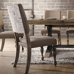 Roundhill Furniture Birmingham Script Printed Driftwood Finish Dining Chair with Nail head, Set of 2,