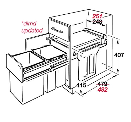 Hafele Trash Can Pull Out - Hailo Easy Cargo 30, 2 x 4 Gallons Capacity, 88 lbs Weight Capacity