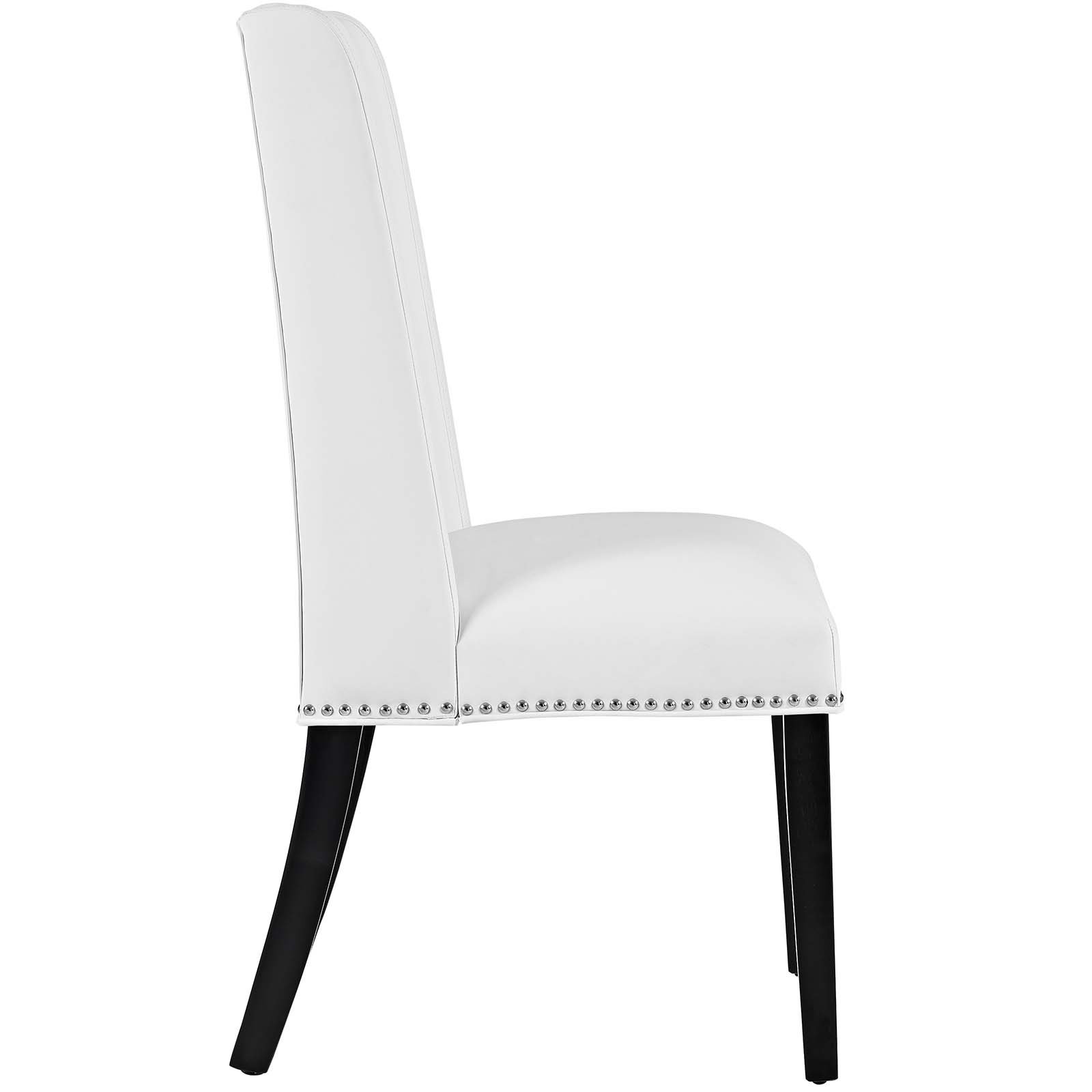 Modway Baron Modern Tall Back Wood Faux Leather Upholstered Two Dining Chairs in White