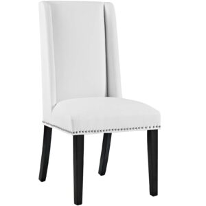 Modway Baron Modern Tall Back Wood Faux Leather Upholstered Two Dining Chairs in White