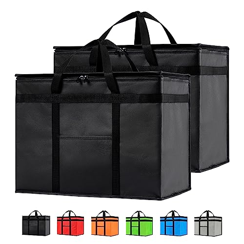 NZ home Insulated Cooler Bag (XL Plus, 2 pack) for Food Delivery & Grocery Shopping with Zippered Top, Black