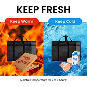 NZ home Insulated Cooler Bag (XL Plus, 2 pack) for Food Delivery & Grocery Shopping with Zippered Top, Black