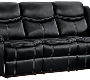 Homelegance 88" Manual Double Reclining Sofa, Black