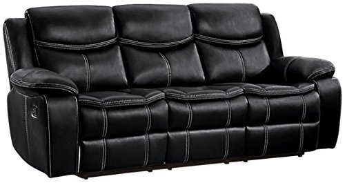 Homelegance 88" Manual Double Reclining Sofa, Black