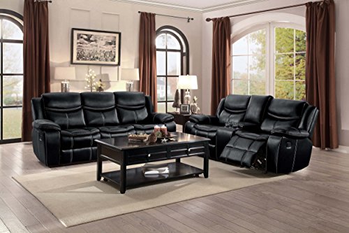 Homelegance 88" Manual Double Reclining Sofa, Black