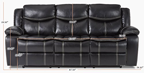 Homelegance 88" Manual Double Reclining Sofa, Black