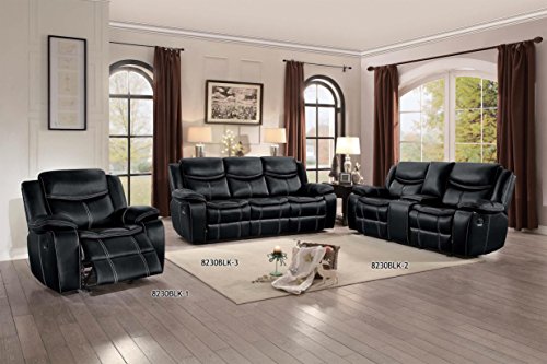 Homelegance 88" Manual Double Reclining Sofa, Black