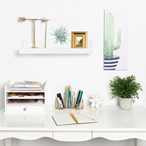 Kate and Laurel Levie 6 Inch Deep Wood Floating Wall Shelf Picture Frame Holder Ledge, 24 Inches, White