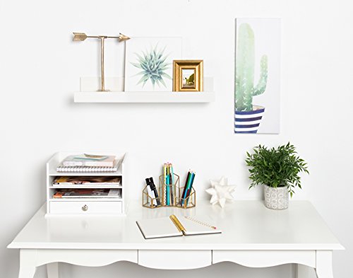 Kate and Laurel Levie 6 Inch Deep Wood Floating Wall Shelf Picture Frame Holder Ledge, 24 Inches, White