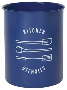 now designs powder-coated steel utensil crock, navy