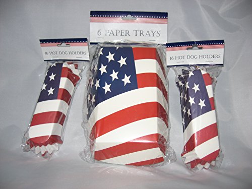 American Flag Paper Food Trays and Hot Dog Holders Bundle