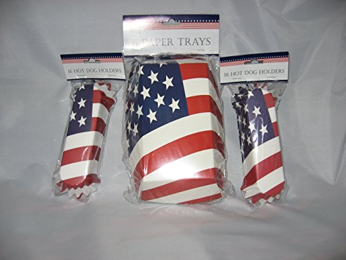 American Flag Paper Food Trays and Hot Dog Holders Bundle