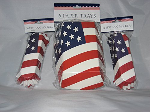 American Flag Paper Food Trays and Hot Dog Holders Bundle