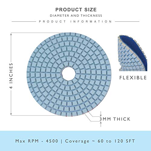 STADEA Diamond Polishing Pads for Angle Grinder, 4 inch Wet/Dry 8 Piece Set Granite Stone Concrete Marble