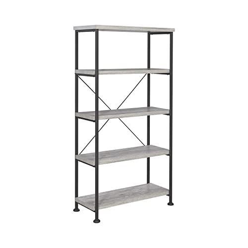 Coaster Furniture Analiese Rustic Industrial 4 Shelf Bookcase Bookshelf Etagere Composite Wood Shelves Metal Frame Gray Driftwood Black 801546