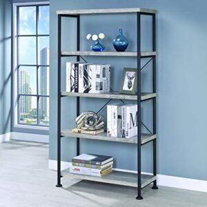 Coaster Furniture Analiese Rustic Industrial 4 Shelf Bookcase Bookshelf Etagere Composite Wood Shelves Metal Frame Gray Driftwood Black 801546