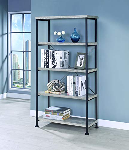 Coaster Furniture Analiese Rustic Industrial 4 Shelf Bookcase Bookshelf Etagere Composite Wood Shelves Metal Frame Gray Driftwood Black 801546