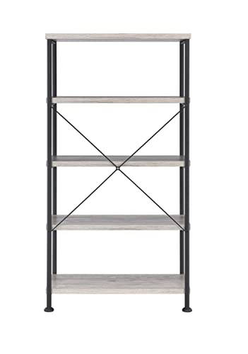 Coaster Furniture Analiese Rustic Industrial 4 Shelf Bookcase Bookshelf Etagere Composite Wood Shelves Metal Frame Gray Driftwood Black 801546