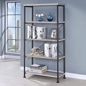 Coaster Furniture Analiese Rustic Industrial 4 Shelf Bookcase Bookshelf Etagere Composite Wood Shelves Metal Frame Gray Driftwood Black 801546