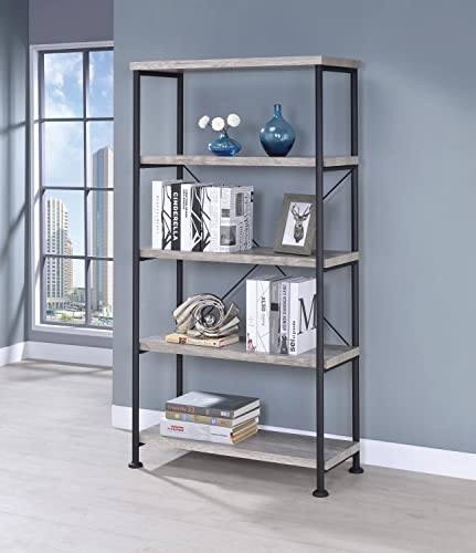 Coaster Furniture Analiese Rustic Industrial 4 Shelf Bookcase Bookshelf Etagere Composite Wood Shelves Metal Frame Gray Driftwood Black 801546