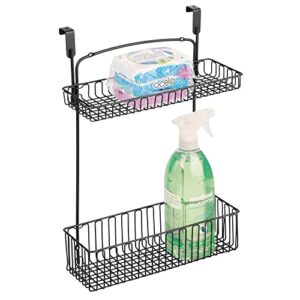 mdesign steel over cabinet kitchen storage organizer holder or basket - hang over cabinet doors in kitchen, pantry, bathroom - holds dish soap, window cleaner - concerto collection - matte black