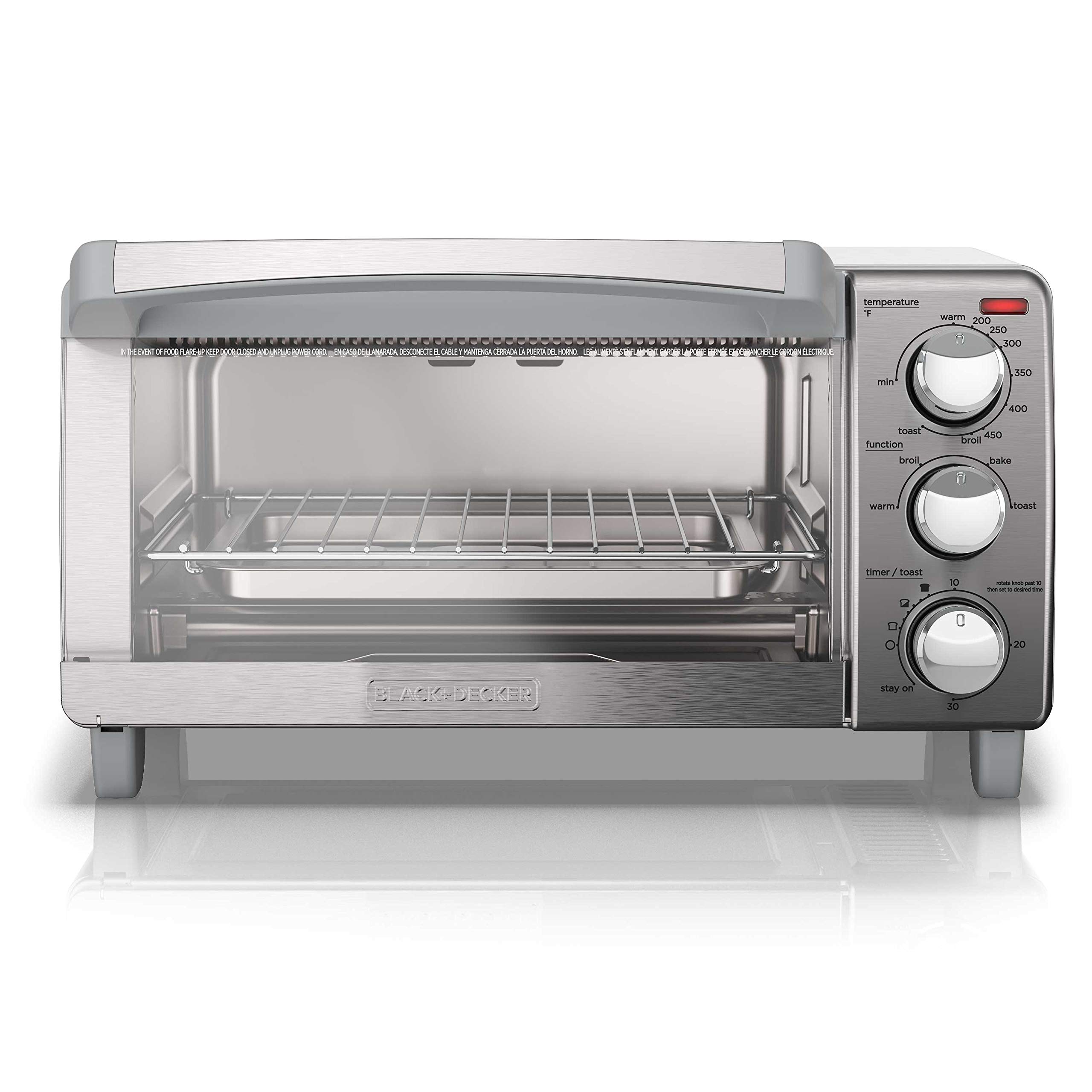 BLACK+DECKER 4-Slice Toaster Oven with Natural Convection, Stainless Steel, TO1760SS