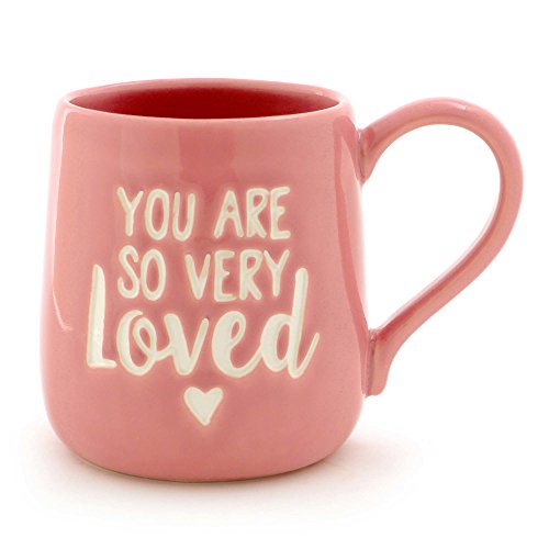 Enesco Our Name is Mud “You are Loved” Stoneware Engraved Coffee Mug, 1 Count (Pack of 1), Pink