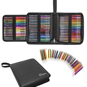 96 Color Artist Gel Pen Set, PU LEATHER TRAVEL CASE AND 48 MATCHING COLOR REFILLS INCLUDED, 48 Ink Gel Pens 24 Glitter 12 Metallic 12 Neon for Adult Coloring Books Drawing Doodling Crafts Journaling