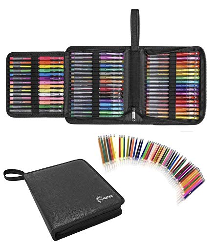 96 Color Artist Gel Pen Set, PU LEATHER TRAVEL CASE AND 48 MATCHING COLOR REFILLS INCLUDED, 48 Ink Gel Pens 24 Glitter 12 Metallic 12 Neon for Adult Coloring Books Drawing Doodling Crafts Journaling