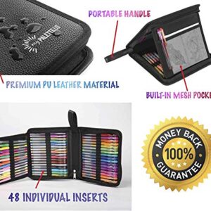 96 Color Artist Gel Pen Set, PU LEATHER TRAVEL CASE AND 48 MATCHING COLOR REFILLS INCLUDED, 48 Ink Gel Pens 24 Glitter 12 Metallic 12 Neon for Adult Coloring Books Drawing Doodling Crafts Journaling