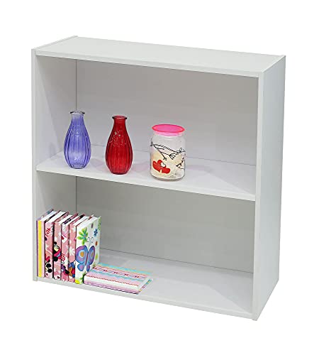 Pilaster Designs Contemporary White Wood Darrin 2 Tier Open Shelf Bookcase Storage Organizer