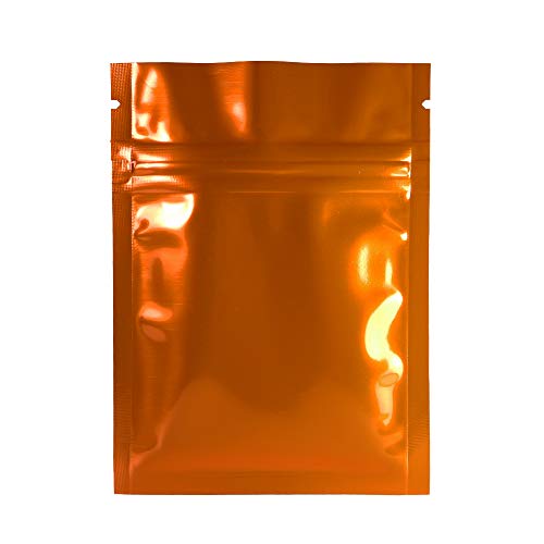 100 Durable Double-Sided Metallic Foil Mylar Flat Ziplock Bag 7.5x10cm (3x4") (Orange)