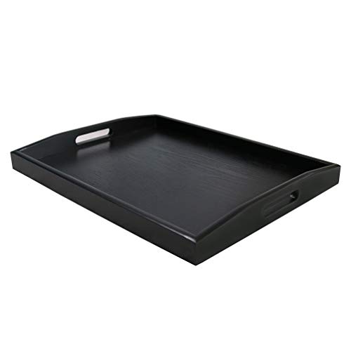 SILILUN Serving Tray Black Large Food Tray Breakfast Tray Wood Butler Tray with Handle 17.77 x 13.72 x 1.78