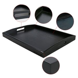 SILILUN Serving Tray Black Large Food Tray Breakfast Tray Wood Butler Tray with Handle 17.77 x 13.72 x 1.78