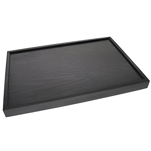 SILILUN Serving Tray Black Large Food Tray Breakfast Tray Wood Butler Tray with Handle 17.77 x 13.72 x 1.78