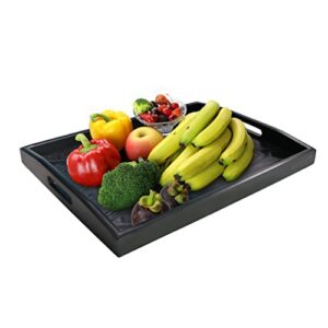 SILILUN Serving Tray Black Large Food Tray Breakfast Tray Wood Butler Tray with Handle 17.77 x 13.72 x 1.78