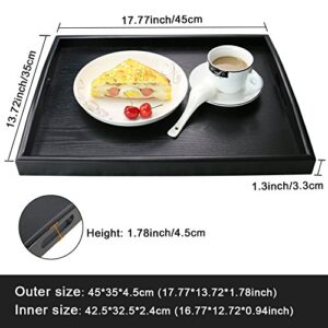 SILILUN Serving Tray Black Large Food Tray Breakfast Tray Wood Butler Tray with Handle 17.77 x 13.72 x 1.78