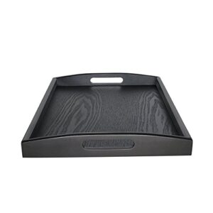 SILILUN Serving Tray Black Large Food Tray Breakfast Tray Wood Butler Tray with Handle 17.77 x 13.72 x 1.78