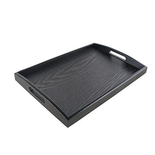 SILILUN Serving Tray Black Large Food Tray Breakfast Tray Wood Butler Tray with Handle 17.77 x 13.72 x 1.78