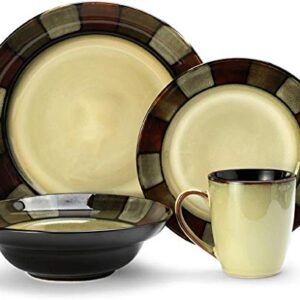 Pfaltzgraff Taos 16-Piece Stoneware Dinnerware Set, Service for 4,Beige/Olive