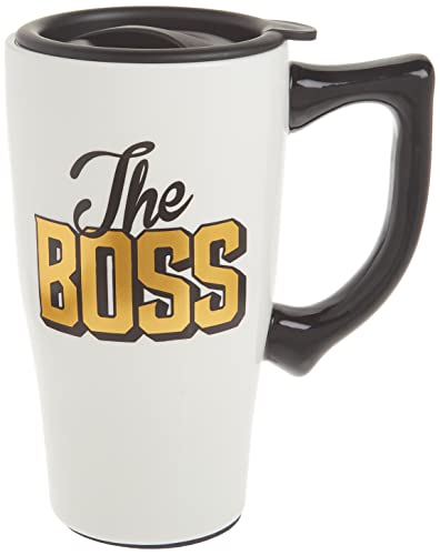 Spoontiques - Ceramic Travel Mugs - The Boss Cup - Hot or Cold Beverages - Gift for Coffee Lovers