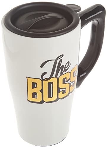 Spoontiques - Ceramic Travel Mugs - The Boss Cup - Hot or Cold Beverages - Gift for Coffee Lovers