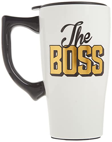 Spoontiques - Ceramic Travel Mugs - The Boss Cup - Hot or Cold Beverages - Gift for Coffee Lovers